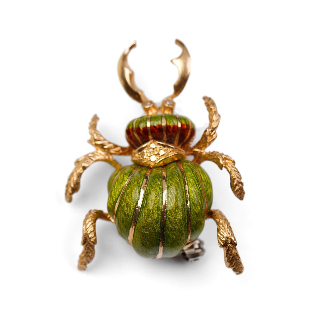 Vintage 18ct Yellow Gold Diamond Enamelled Scarab Beetle Brooch Italia ...