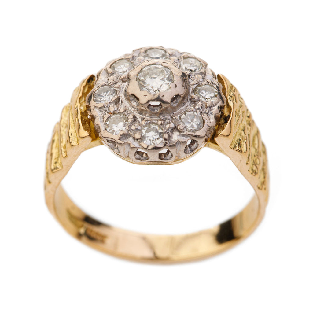 Vintage 18ct Yellow Gold Diamond Cluster Flower Ring Tooled Shank ...