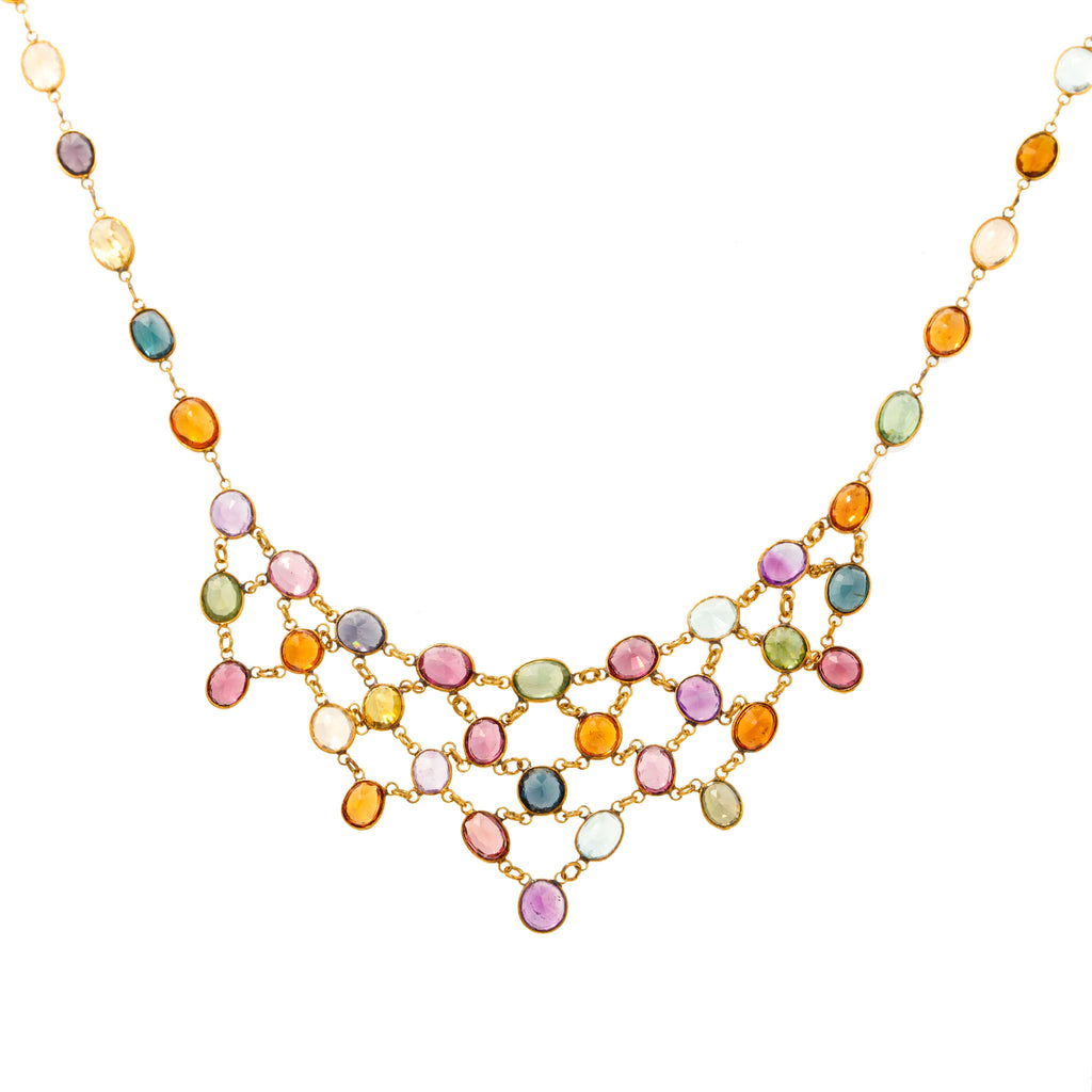 Vintage 14ct Yellow Gold Multi Gemstone Fringe Collarette Necklace ...