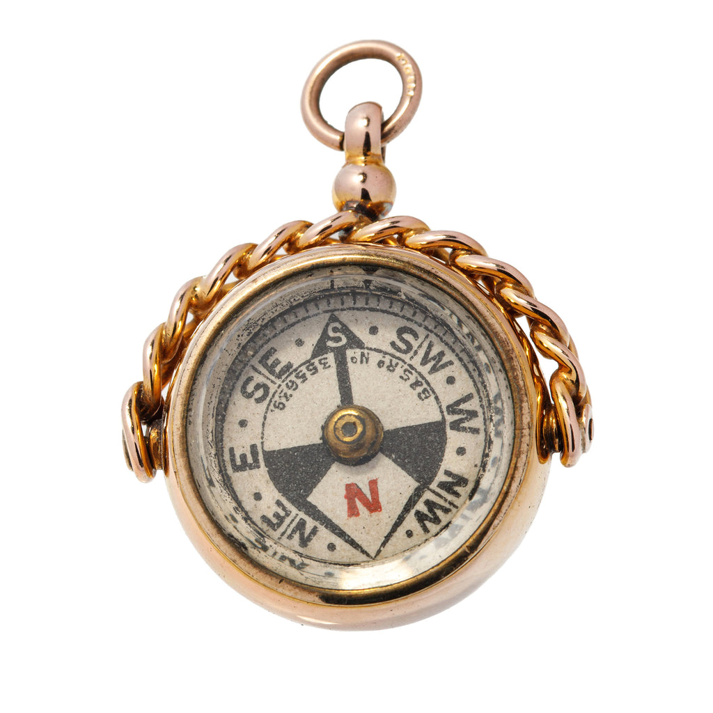 Edwardian 9ct Rose Gold Novelty Compass Spinning Fob Pendant Birmingha ...