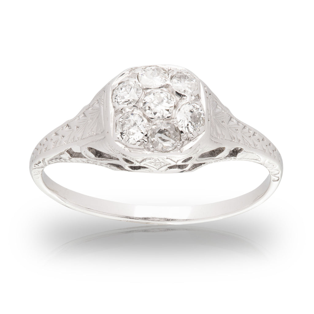 Antique 18ct White Gold Hand Tooled Diamond Cluster Ring – Dobson Fine ...